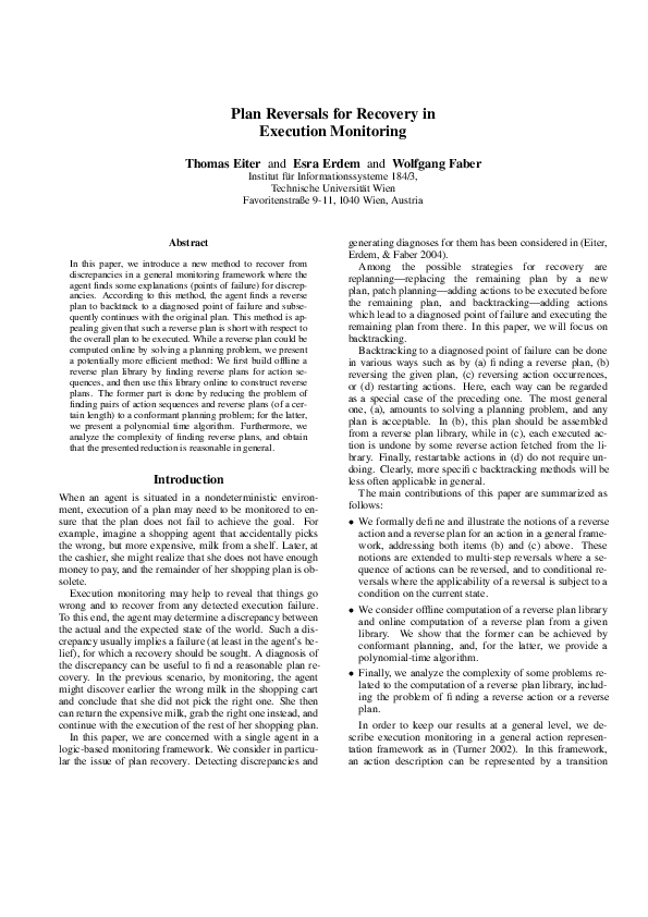 (PDF) Plan reversals for recovery in execution monitoring