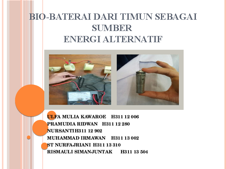 (PPT) BIO BATERAI DARI TIMUN SEBAGAI SUMBER ENERGI