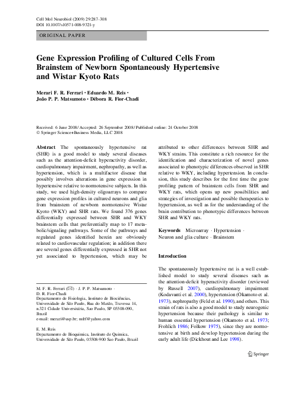 (PDF) Gene Expression Profiling of Cultured Cells From Brainstem of ...