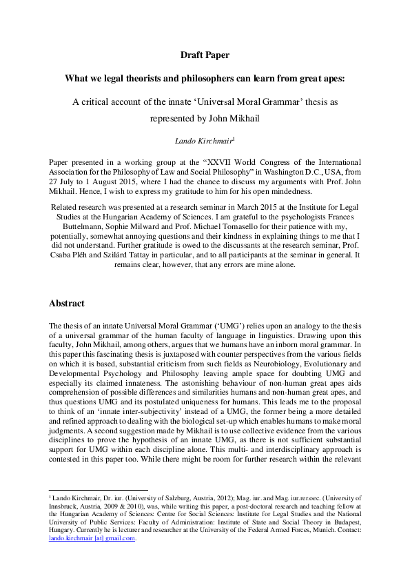 (PDF) What we legal theorists and philosophers can learn from great apes: A critical account of ...