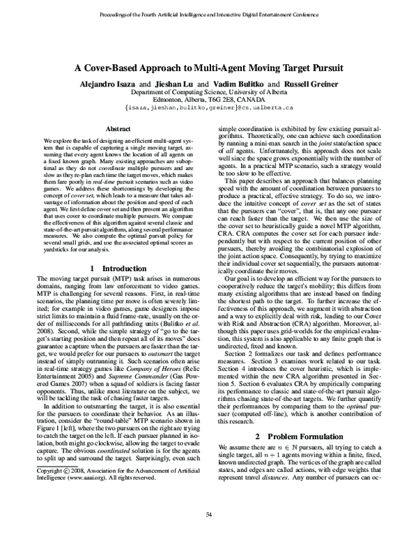 (PDF) A Cover-Based Approach to Multi-Agent Moving Target Pursuit