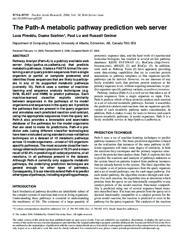 (PDF) The Path-A metabolic pathway prediction web server