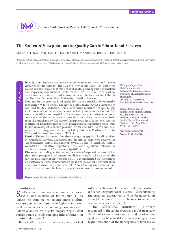 (PDF) The students' viewpoint on the quality gap in educational ...
