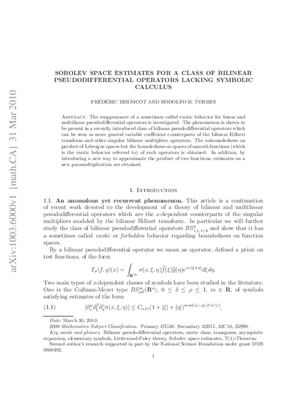 Pdf Sobolev Space Estimates For A Class Of Bilinear Pseudodifferential Operators Lacking