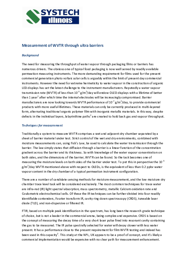 (PDF) Measurement of WVTR through ultra barriers