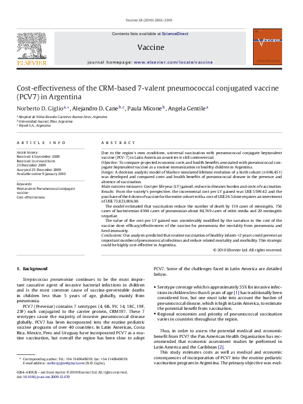 (PDF) Cost-effectiveness of the CRM-based 7-valent pneumococcal ...
