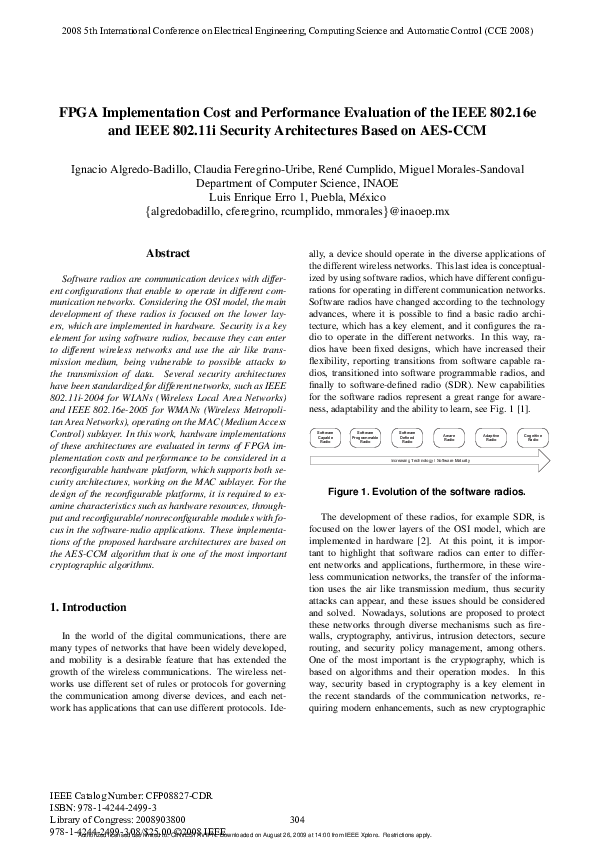 Pdf Fpga Implementation Cost And Performance Evaluation Of The Ieee 80216e And Ieee 80211i
