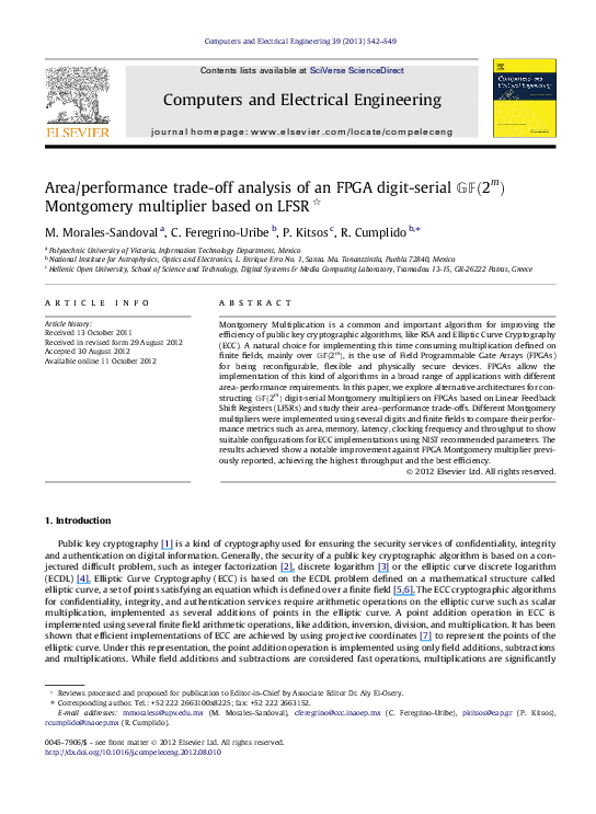 Pdf Area Performance Trade Off Analysis Of An Fpga Digit Serial Montgomery Multiplier Based On