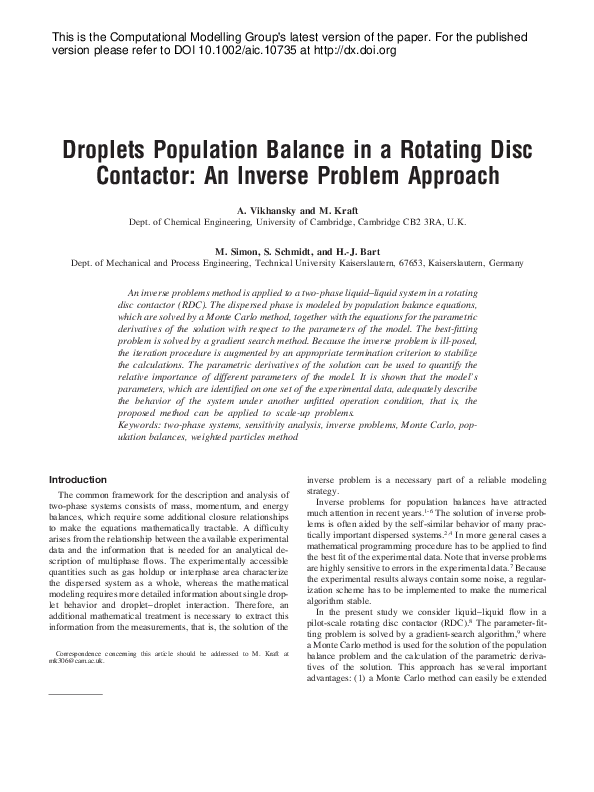 (PDF) Droplets population balance in a rotating disc contactor: An ...