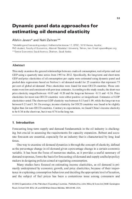 (PDF) Dynamic panel data approaches for estimating oil demand elasticity