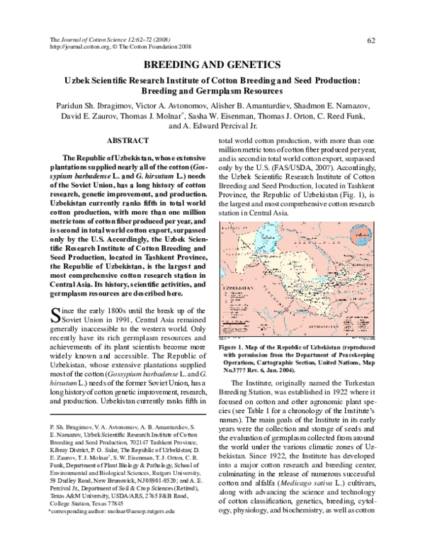 (PDF) BREEDING AND GENETICS Uzbek Scientific Research Institute of ...