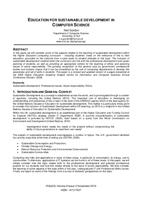 (PDF) Education for sustainable development in Computer Science