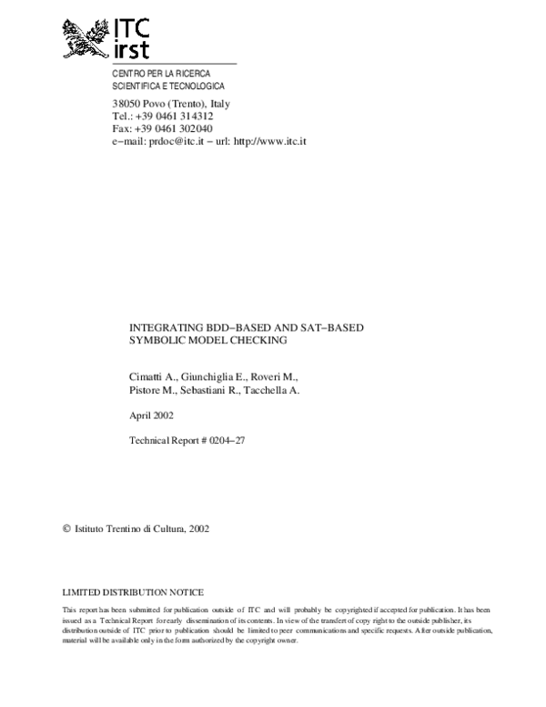 Pdf Integrating Bdd Based And Sat Based Symbolic Model Checking
