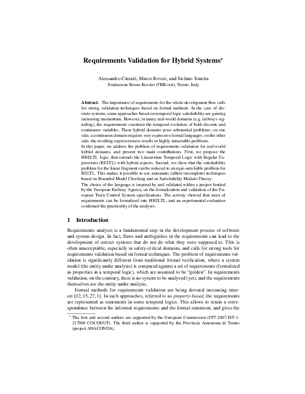(PDF) Requirements Validation for Hybrid Systems