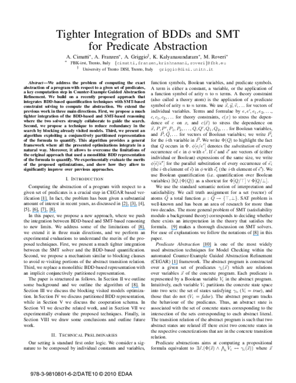 Pdf Tighter Integration Of Bdds And Smt For Predicate Abstraction