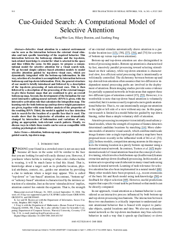 (PDF) Cue-Guided Search: A Computational Model of Selective Attention (PDF) Cue-Guided Search: A Computational Model of Selective Attention