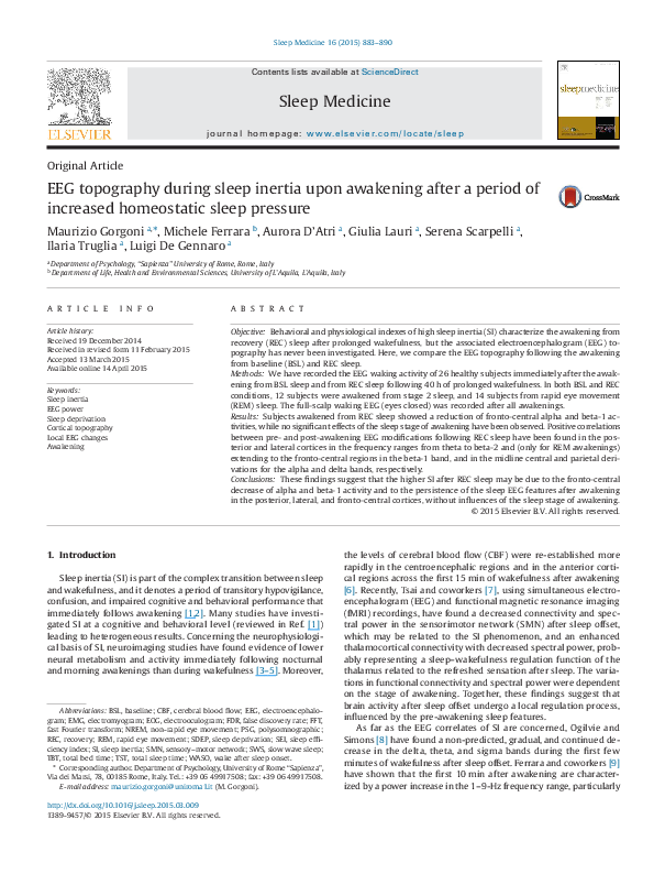 (PDF) EEG topography during sleep inertia upon awakening after a period of increased homeostatic ...
