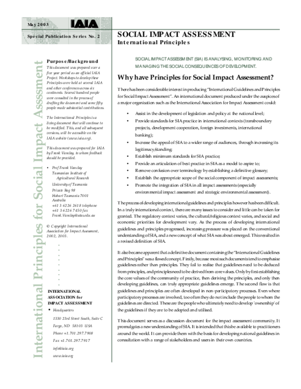 (PDF) International principles for social impact assessment