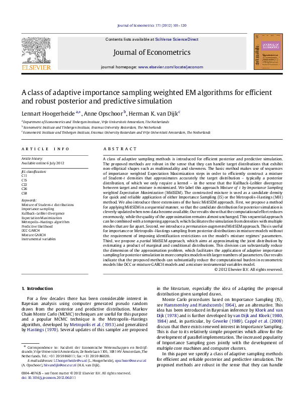 (PDF) A class of adaptive importance sampling weighted EM algorithms ...