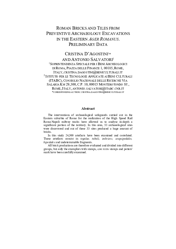 (PDF) ROMAN BRICKS AND TILES FROM PREVENTIVE ARCHAEOLOGY EXCAVATIONS IN ...