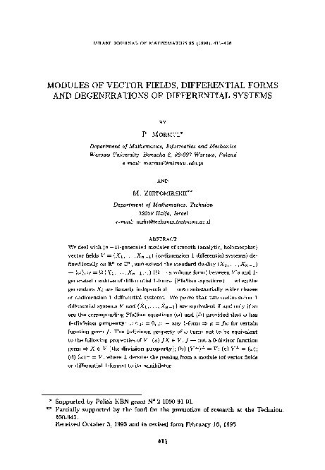 (PDF) Modules of vector fields, differential forms and degenerations of differential systems