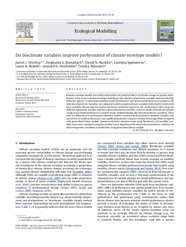 (PDF) Do bioclimate variables improve performance of climate envelope models?