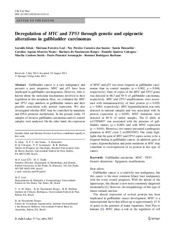 (PDF) Deregulation of MYC and TP53 through genetic and epigenetic ...