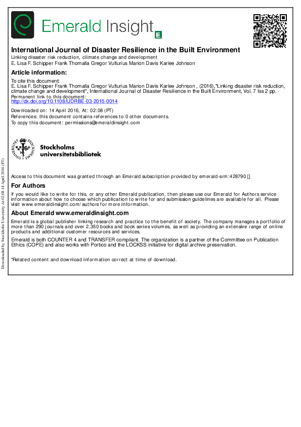 (PDF) International Journal of Disaster Resilience in the Built ...