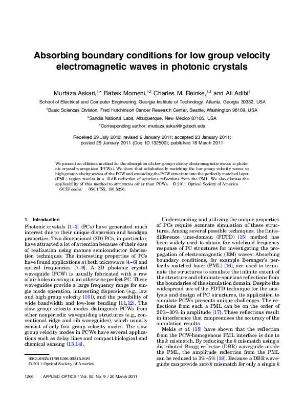 (PDF) Absorbing boundary conditions for low group velocity electromagnetic waves in photonic ...