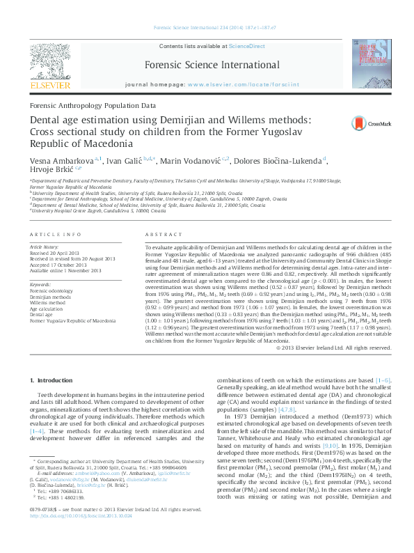 Pdf Forensic Anthropology Population Data Dental Age Estimation Using