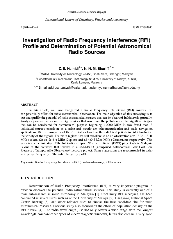 (PDF) Investigation of Radio Frequency Interference (RFI) Profile and ...