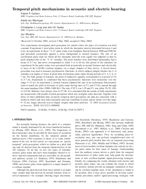 (PDF) Temporal pitch mechanisms in acoustic and electric hearing