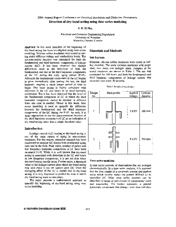 (PDF) Detection of dry-band arcing using time series modeling [silicone ...