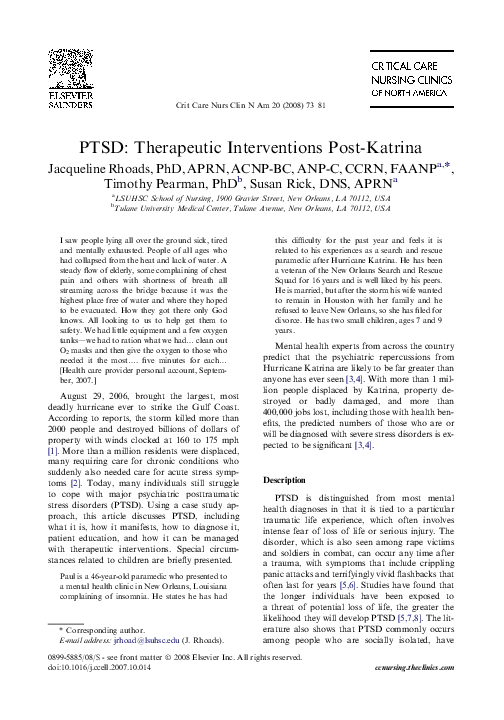 (PDF) PTSD: therapeutic interventions post-Katrina