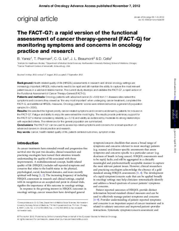 (PDF) The FACT-G7: a rapid version of the functional assessment of ...