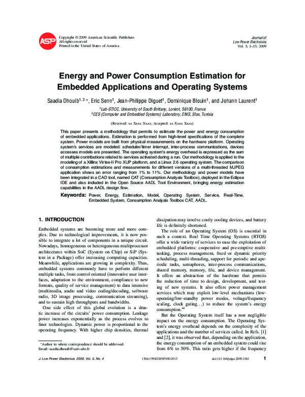 Pdf Energy And Power Consumption Estimation For Embedded Applications And Operating Systems