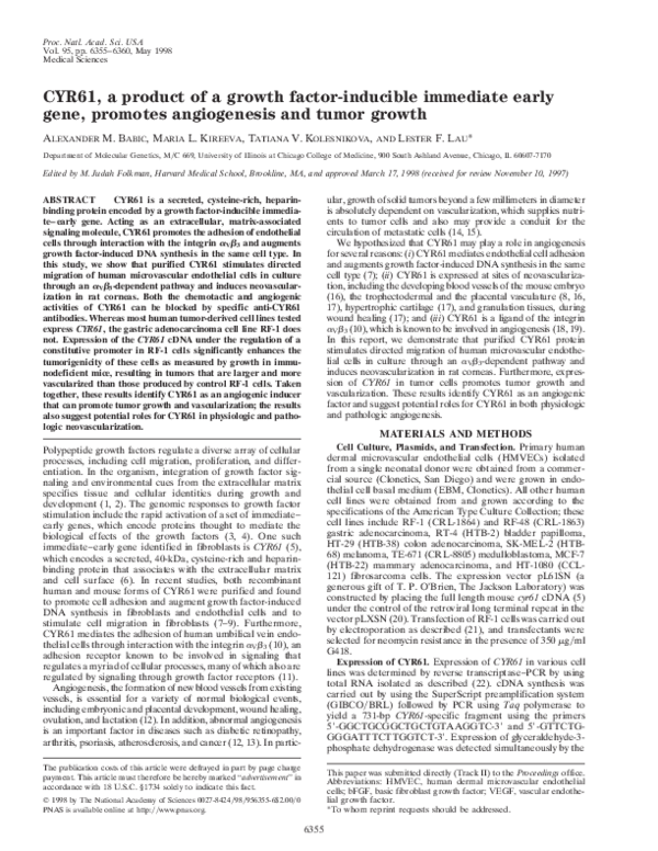 (PDF) CYR61, a product of a growth factor-inducible immediate early ...