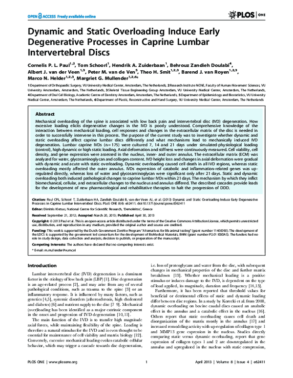 (PDF) Dynamic and Static Overloading Induce Early Degenerative Processes in Caprine Lumbar ...