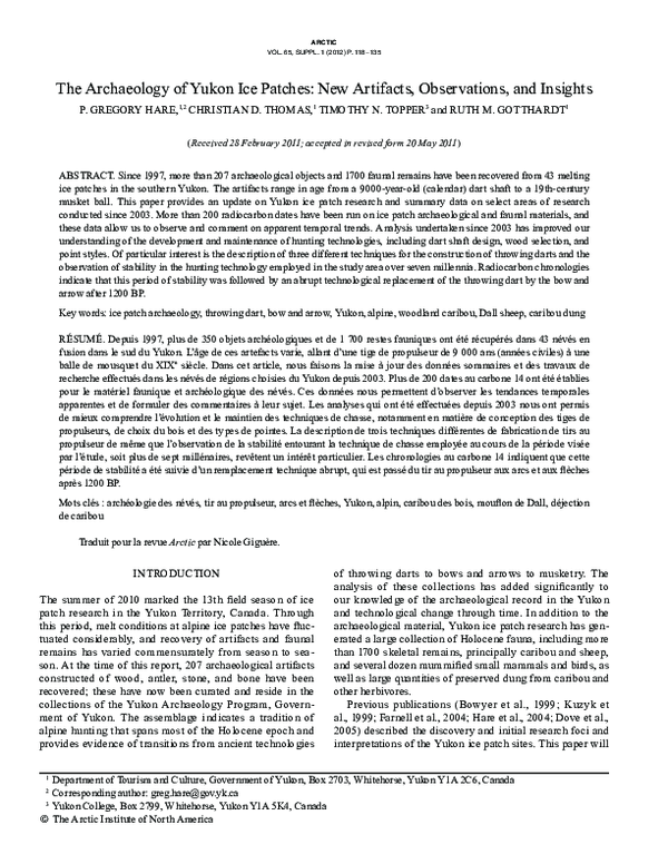 (PDF) The Archaeology of Yukon Ice Patches: New Artifacts, Observations ...