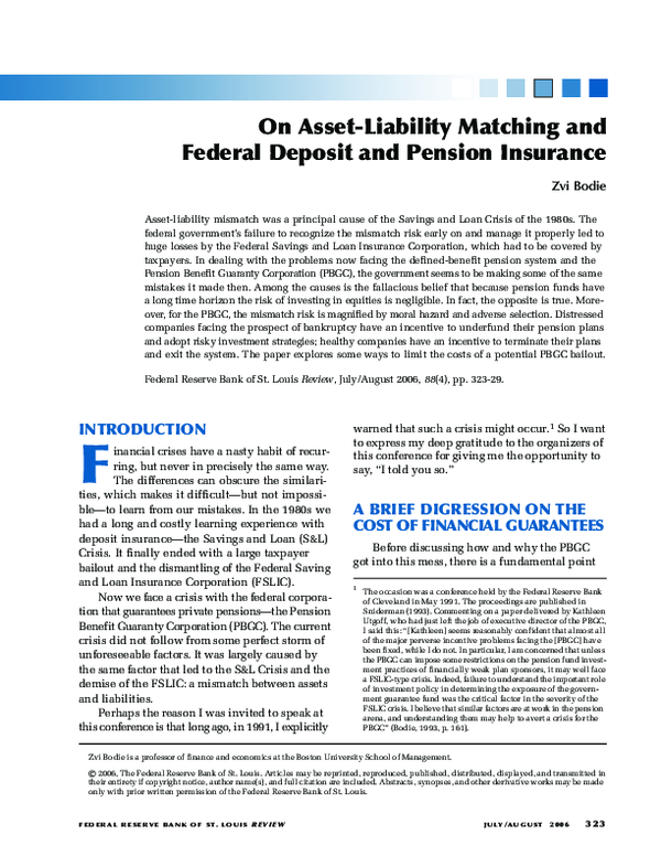 (PDF) On asset-liability matching and federal deposit and pension insurance