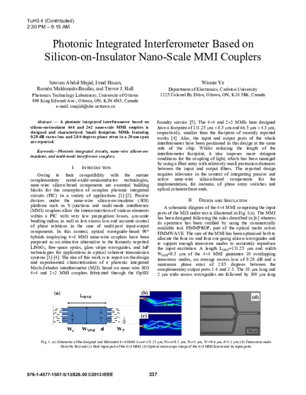 (PDF) Photonic integrated interferometer based on silicon-on-insulator ...