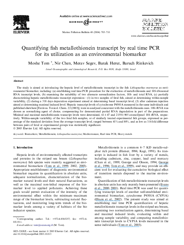 (PDF) Quantifying fish metallothionein transcript by real time PCR for ...