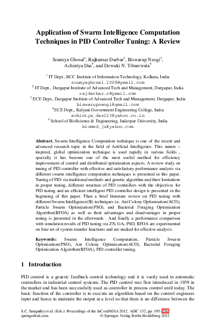 (PDF) Application of Swarm Intelligence Computation Techniques in PID Controller Tuning: A Review