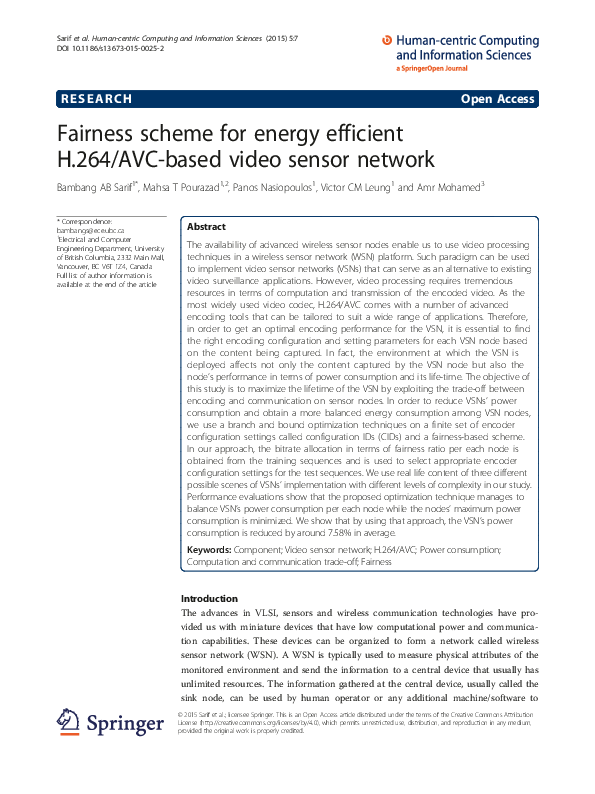 (PDF) Energy-Efficient Fairness in H.264 Video Sensor Networks