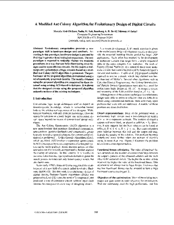 Pdf A Modified Ant Colony Algorithm For Evolutionary Design Of Digital Circuits