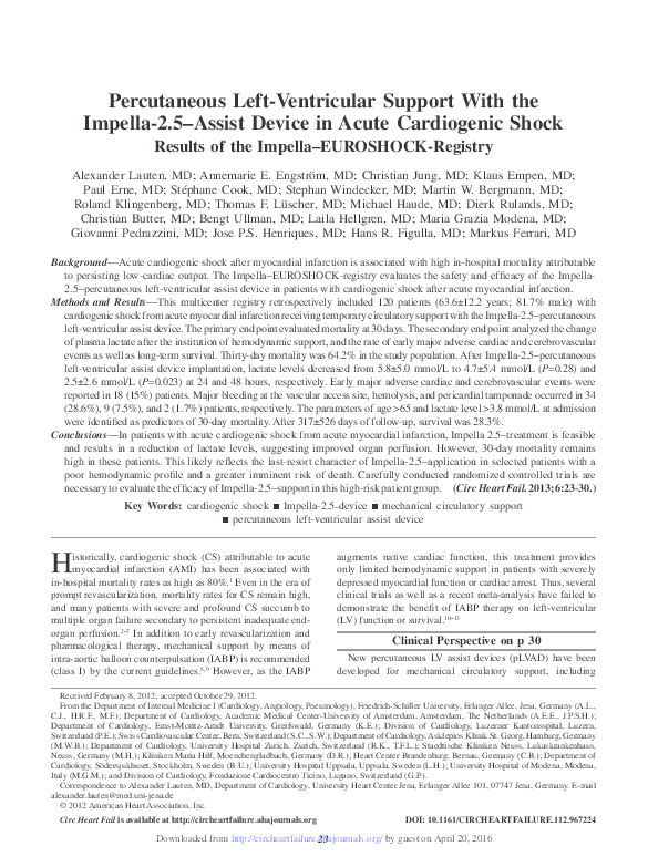 (PDF) Percutaneous left-ventricular support with the Impella-2.5-assist device in acute ...