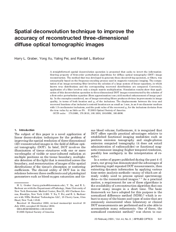 Pdf Spatial Deconvolution Technique To Improve The Accuracy Of Reconstructed Three Dimensional