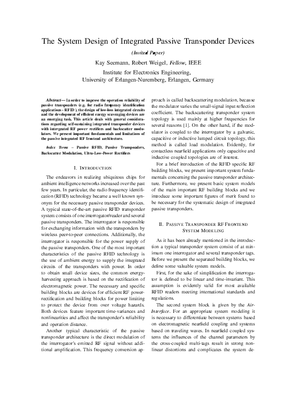 (PDF) The System Design of Integrated Passive Transponder Devices