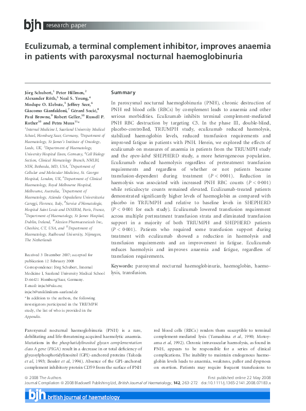 (PDF) Eculizumab, a terminal complement inhibitor, improves anaemia in ...