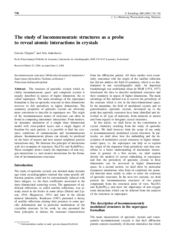 (PDF) The study of incommensurate structures as a probe to reveal ...